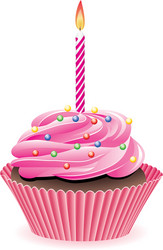 Pink birthday cupcake with burning candle Vector Image