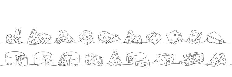 Cheese set one line continuous drawing Royalty Free Vector