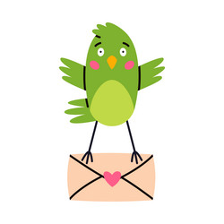 Green bird carry letter envelope flying with post Vector Image