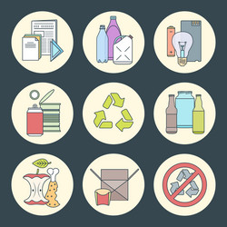 Recycle waste segregation icons Royalty Free Vector Image