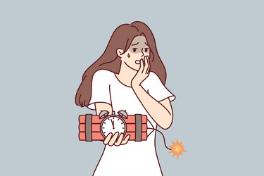 Smiling woman holding bomb in hands Royalty Free Vector