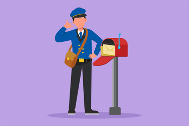 Graphic flat design drawing happy postman holding Vector Image
