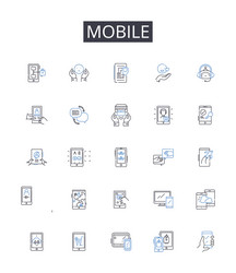 Mobile line icons collection cellular handheld Vector Image