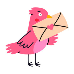 Pink bird carry letter envelope flying with post Vector Image