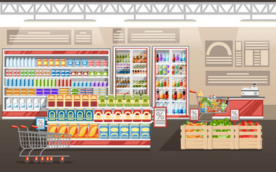 Supermarket shelf with goods fruits Royalty Free Vector