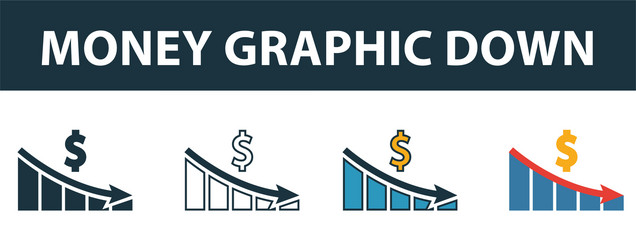 Money graphic down icon set four elements Vector Image