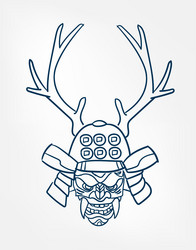 Oni samurai mask dragon line art sketch Royalty Free Vector