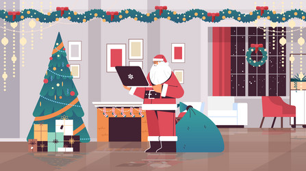 Santa claus using laptop social media network Vector Image