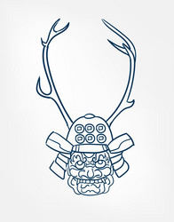 Oni samurai mask dragon line art sketch Royalty Free Vector
