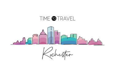 Single one line drawing rochester city skyline Vector Image