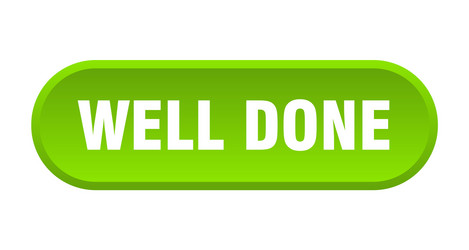 Well done green square sticker on white background