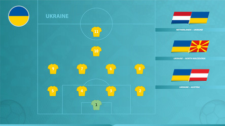 Football field with ukraine team lineup Royalty Free Vector