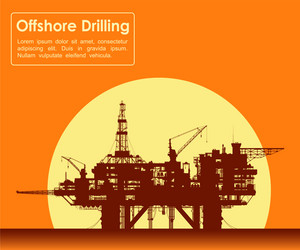 Sea oil rig offshore drilling platform on sunset Vector Image