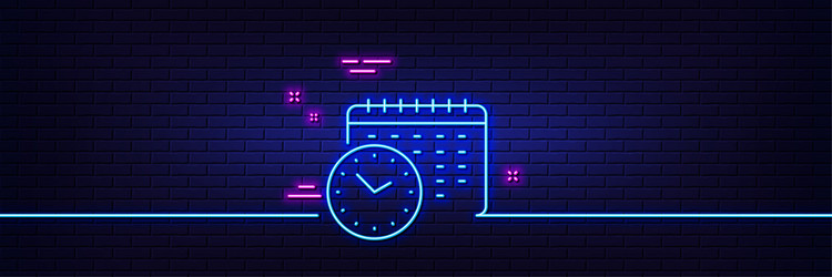 Calendar time line icon clock sign watch neon Vector Image