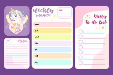 Cute set of happy unicorns note pages Royalty Free Vector