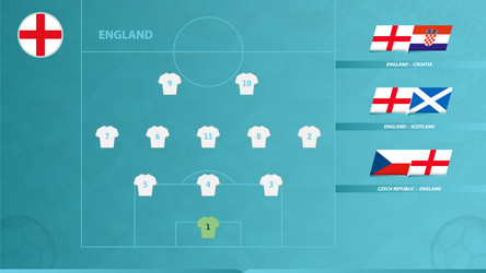 Football field with england team lineup Royalty Free Vector