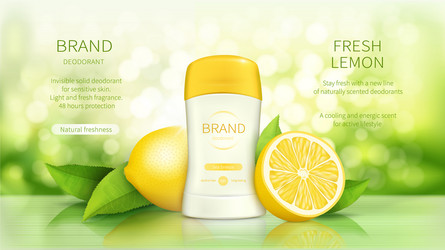 Fresh lemon fragrance deodorant ad poster green Vector Image