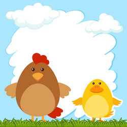 Border template with two chickens Royalty Free Vector Image