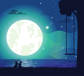 Silhouette of moon and river Royalty Free Vector Image