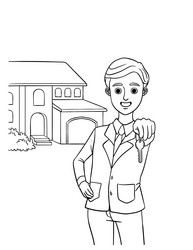 Real estate agent coloring page for kids Vector Image