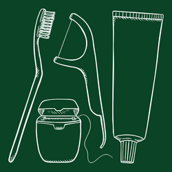 Set black sketch tooth brushing items Royalty Free Vector