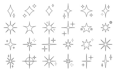 Star space magic editable stroke black line set Vector Image