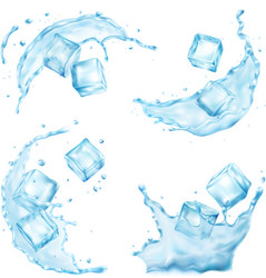 Blue water splash and ice cubes frozen motion Vector Image