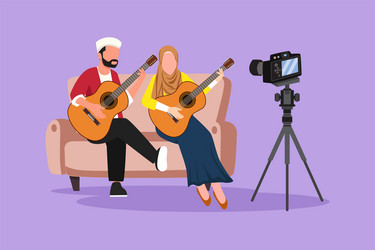 Cartoon flat style drawing couple vlog influencer Vector Image