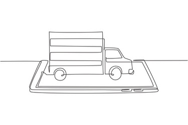 Continuous one line drawing delivery car deliver Vector Image