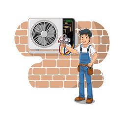 Hvac service cartoon character design Royalty Free Vector
