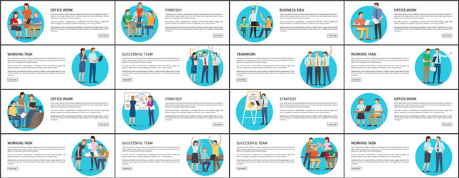 Four teamwork and office work colorful posters Vector Image