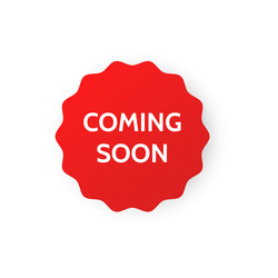 Coming soon promo labels red ribbons bage Vector Image