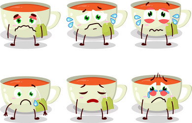 Glass of tea cartoon character with sad expression