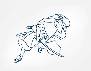 Samurai traditional line art sketch Royalty Free Vector