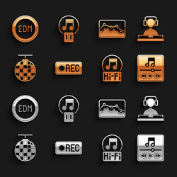 Set music player record button movie spotlight Vector Image