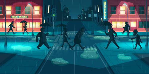 Rainy weather in night city cartoon Royalty Free Vector