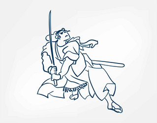 Samurai traditional line art sketch Royalty Free Vector