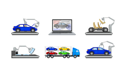 Car production assembly line process Royalty Free Vector