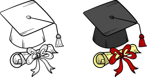 Black line student caps sketch graduation hat Vector Image