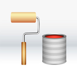 Cartoon red paint bucket with and brush Royalty Free Vector