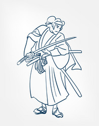 Samurai traditional line art sketch Royalty Free Vector