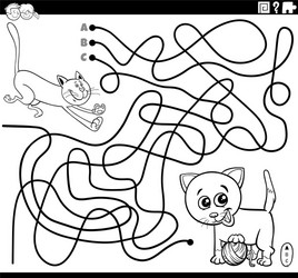 Maze with cat and wool coloring page Royalty Free Vector