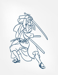 Samurai traditional line art sketch Royalty Free Vector