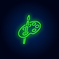 Palette with brush neon sign Royalty Free Vector Image