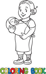 Funny mother or nanny with baby coloring book Vector Image