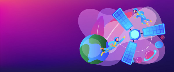 Satellite launch concept banner header Royalty Free Vector