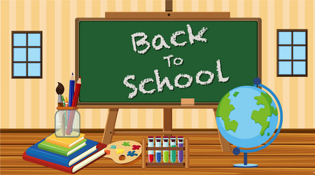 Back to school sign in classroom with school Vector Image