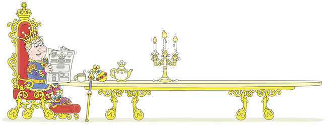 King reading a latest newspaper on throne Vector Image