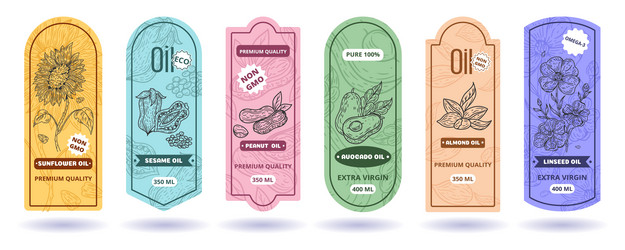 Oil label design flaxseed packaging peanut Vector Image