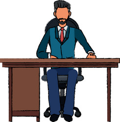 Drawing business man sitting desk working Vector Image